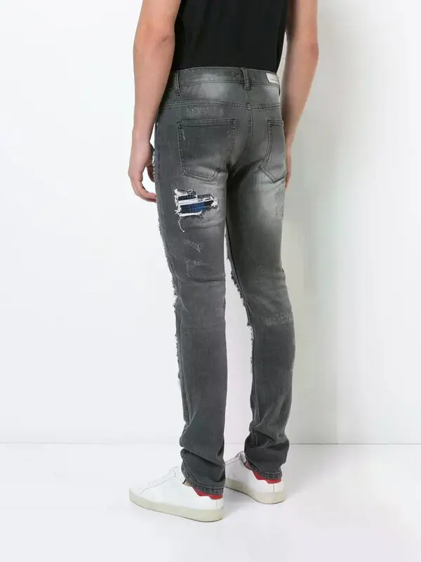 GOD'S MASTERFUL CHILDREN Strati Plaid Panel Distressed Jeans
