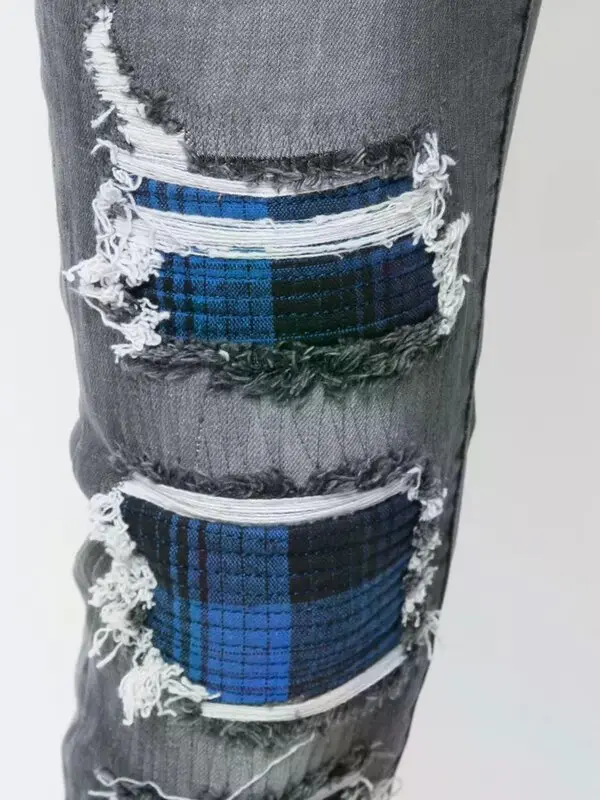 GOD'S MASTERFUL CHILDREN Strati Plaid Panel Distressed Jeans