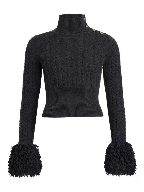 PATOU Cable-knit Fringe-trimmed Jumper - Grey