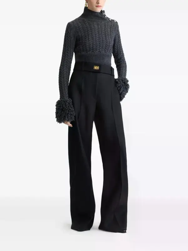 PATOU Cable-knit Fringe-trimmed Jumper - Grey