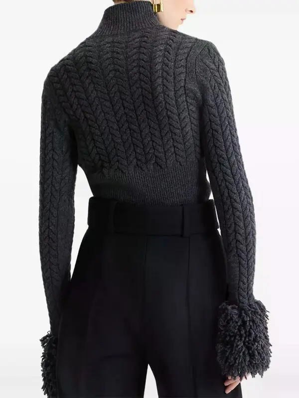PATOU Cable-knit Fringe-trimmed Jumper - Grey