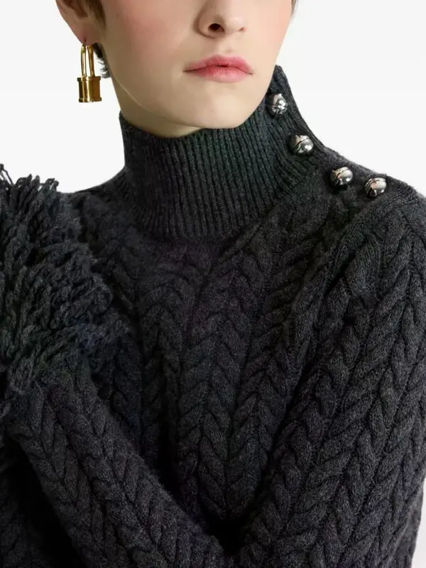PATOU Cable-knit Fringe-trimmed Jumper - Grey