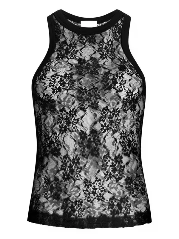 PATOU Floral-pattern Lace Tank Top - Black