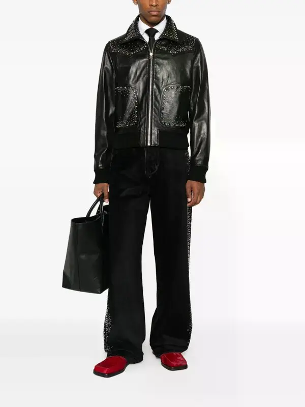 Amiri Crystal-embellished Leather Jacket - Black