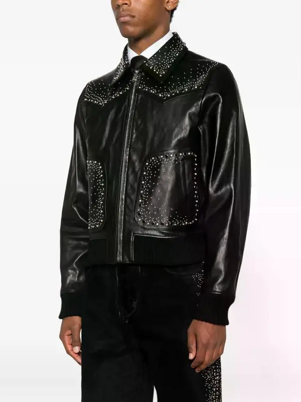Amiri Crystal-embellished Leather Jacket - Black