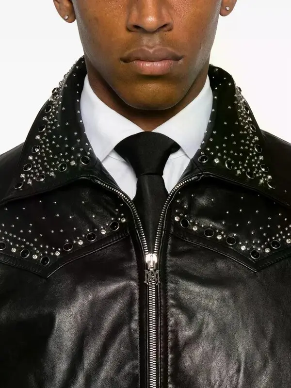 Amiri Crystal-embellished Leather Jacket - Black