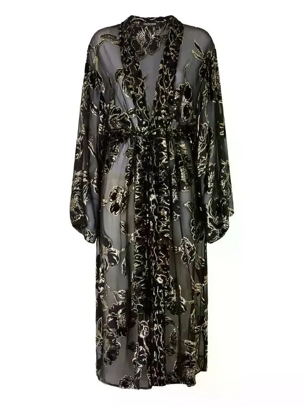 Roberto Cavalli Floral-embroidered Robe - Black