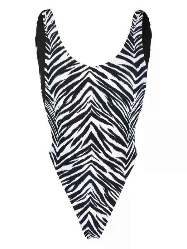 REINA OLGA Zebra-print Swimsuit - Black