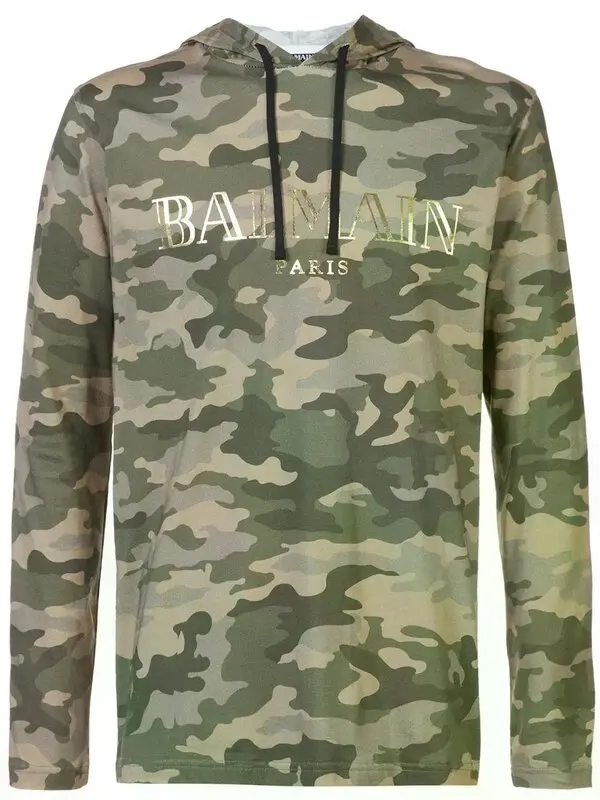 Balmain Camouflage Logo Hoodie - Green