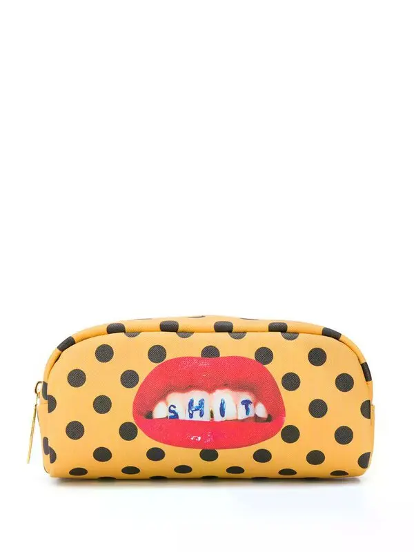SELETTI Lip-print Ditted Makeup Bag - Yellow