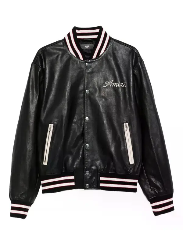 Amiri Embroidered Leather Varsity Jacket - Black