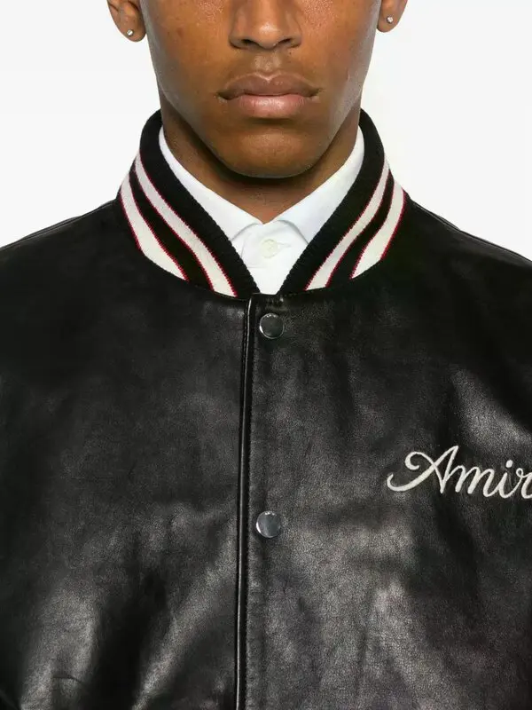 Amiri Embroidered Leather Varsity Jacket - Black