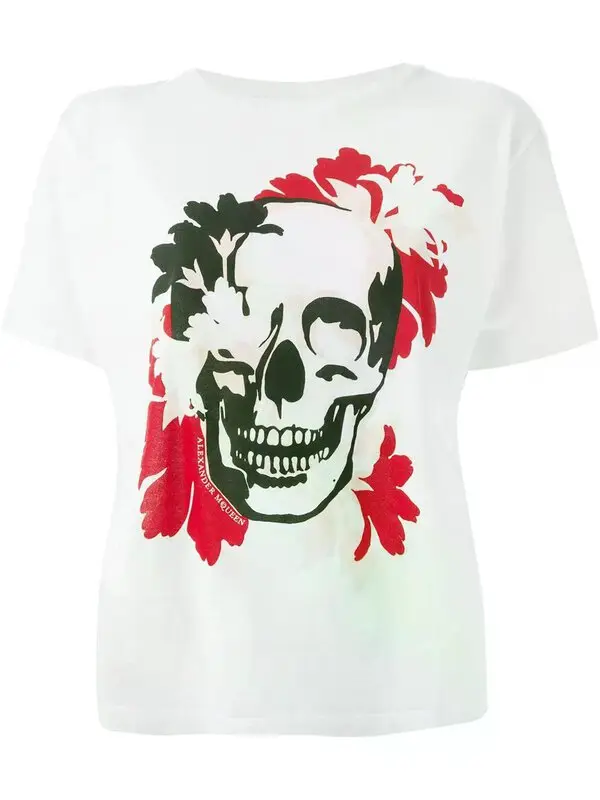 Alexander McQueen Floral Skull Print T-shirt - White