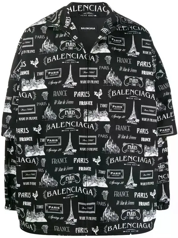 Balenciaga Paris-print Layered-sleeve Jacket