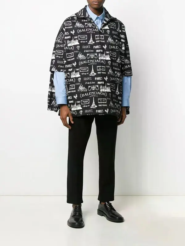 Balenciaga Paris-print Layered-sleeve Jacket