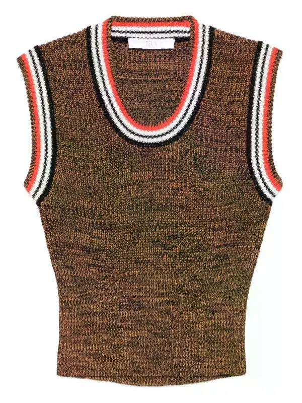 TELA Stripe-detail Knit Vest - Brown