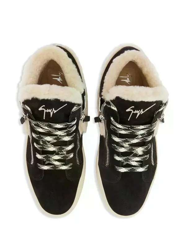 GIUSEPPE ZANOTTI Shearling-embellished Sneakers - Black