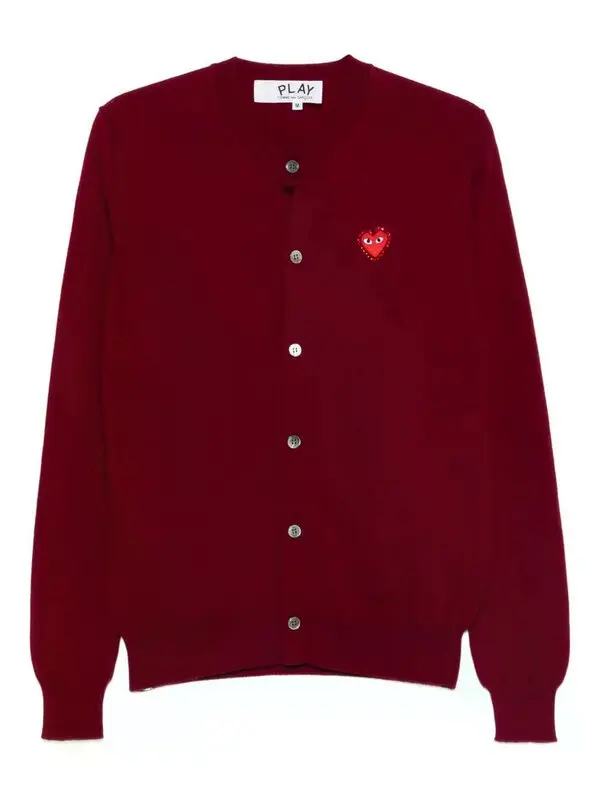 Play Comme Des Garcon Heart-emblem Rhinestone-embellished Cardigan - Red