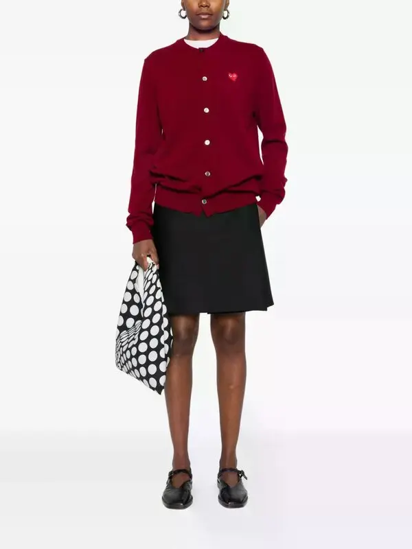 Play Comme Des Garcon Heart-emblem Rhinestone-embellished Cardigan - Red
