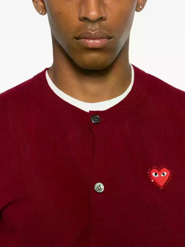 Play Comme Des Garcon Heart-emblem Rhinestone-embellished Cardigan - Red