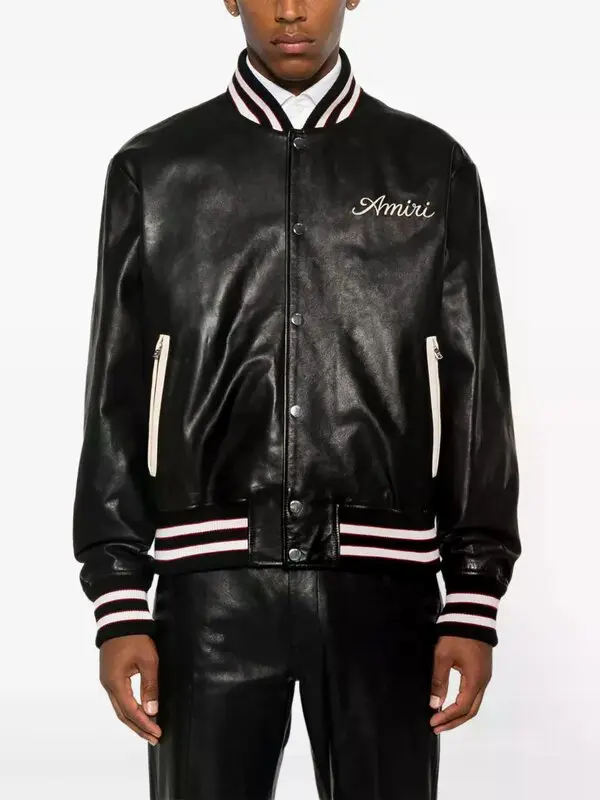 Amiri Embroidered Leather Varsity Jacket
