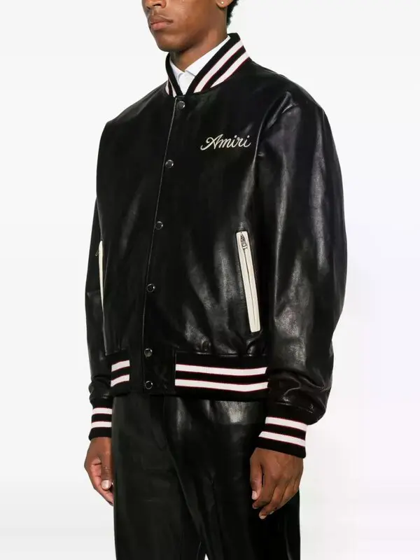 Amiri Embroidered Leather Varsity Jacket