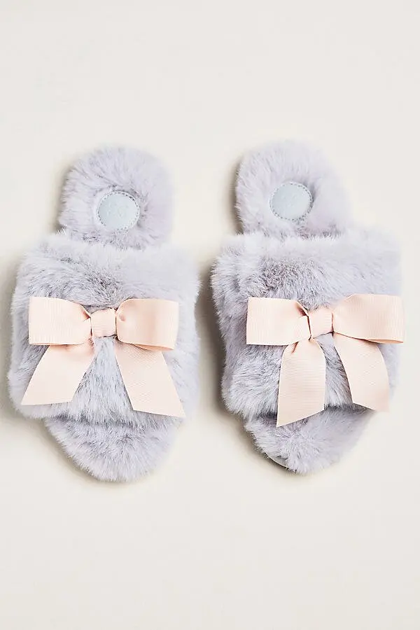 Maeve Faux Fur Bow Slippers - Lilac