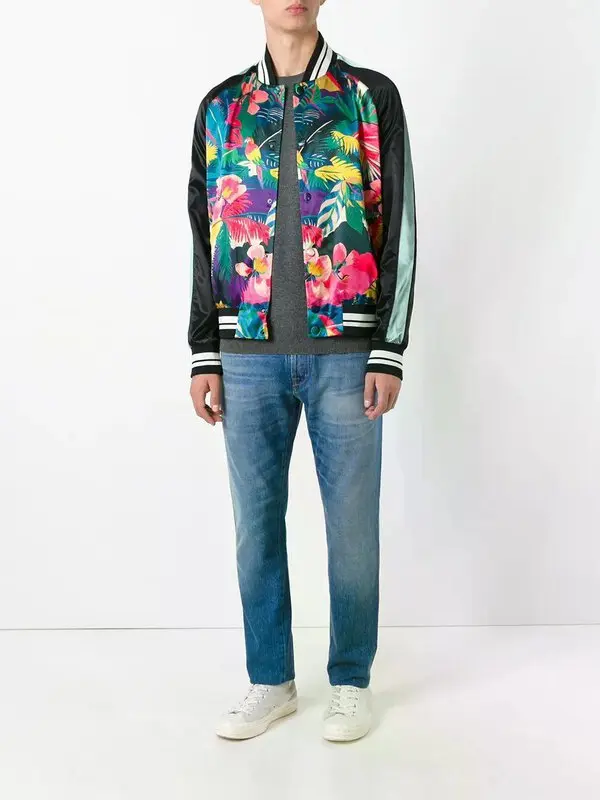 Valentino Garavani Tropical Print Bomber Jacket - Black