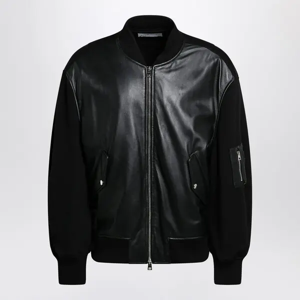 Givenchy Leather Bomber Jacket With Wool Sleeves