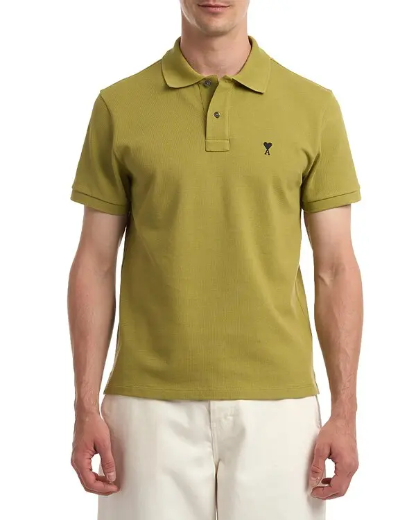 AMI Paris De Coeur Regular Fit Polo Shirt - Matcha
