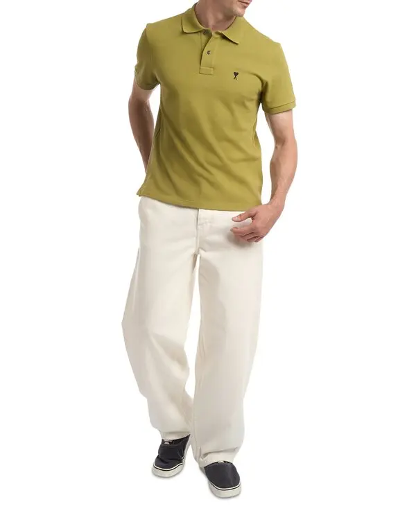 AMI Paris De Coeur Regular Fit Polo Shirt - Matcha