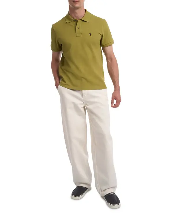 AMI Paris De Coeur Regular Fit Polo Shirt - Matcha