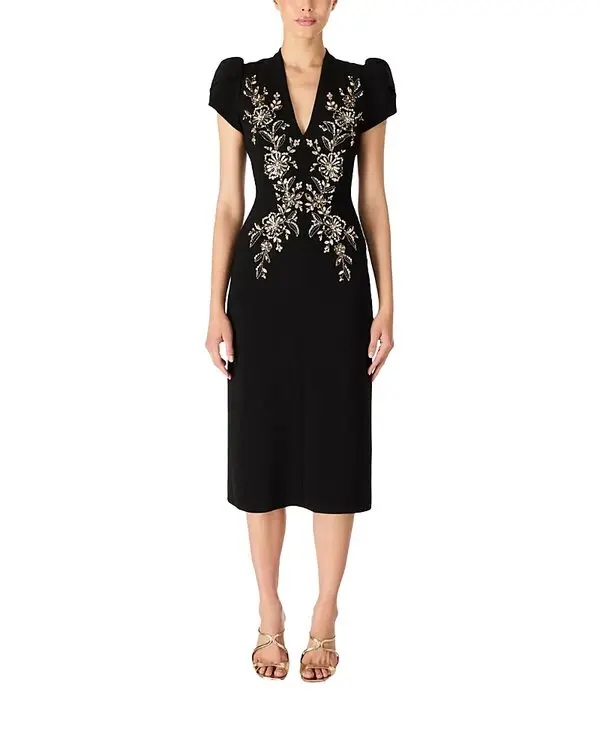 Jenny Packham Freya Embroidered Midi Dress - Liquorice