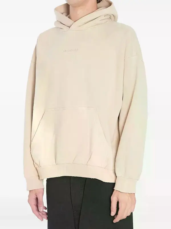 Balenciaga Embroidered Logo Fleece Hoodie - Neutrals