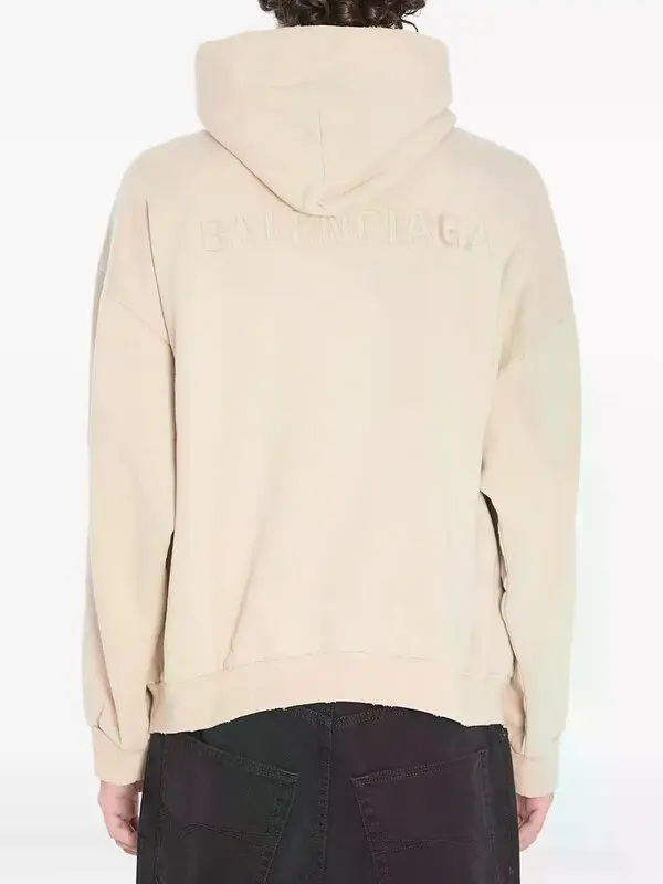 Balenciaga Embroidered Logo Fleece Hoodie - Neutrals