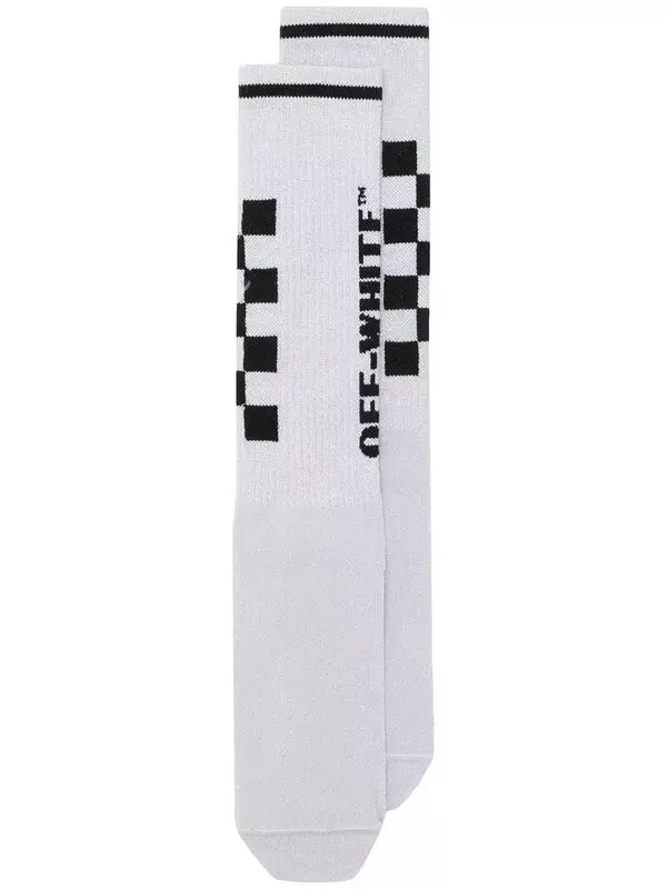Off-White Check Logo Knit Socks - Metallic
