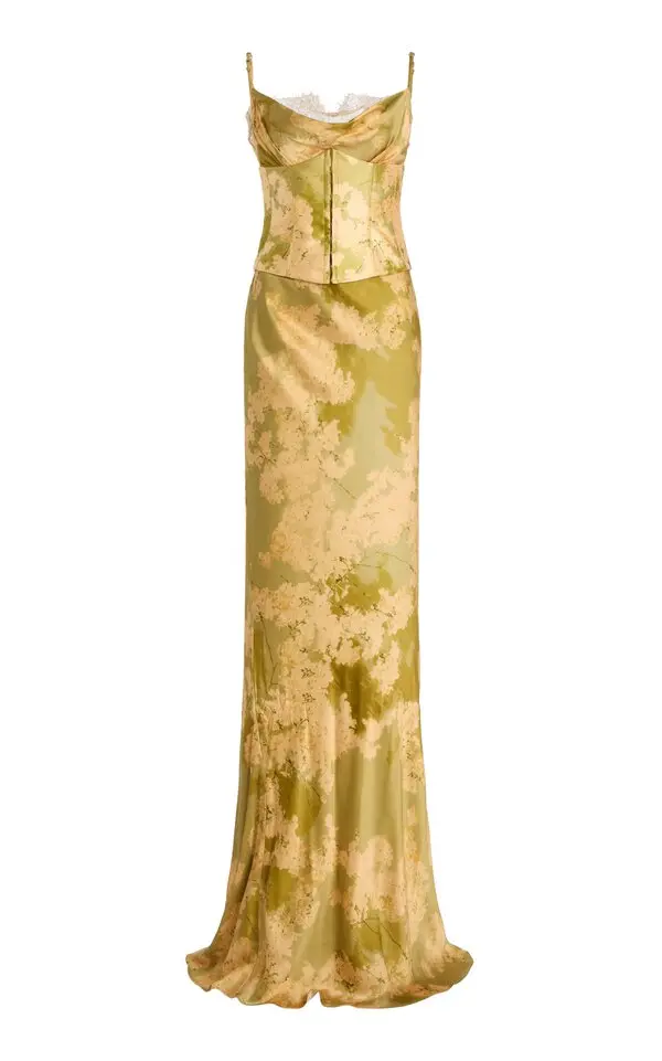 DE LA VALI Cleodora Corseted Silk-blend Satin Maxi Dress
