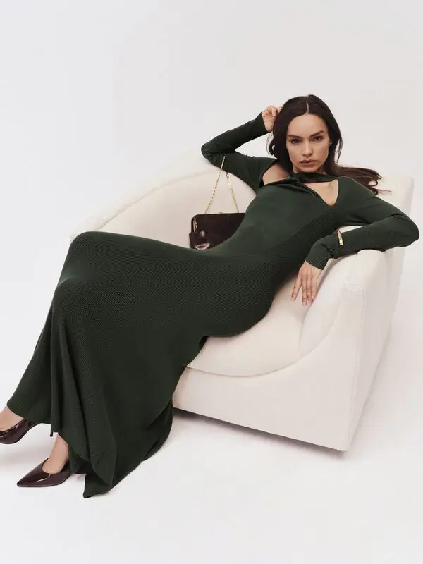REISS Vivienne Petite Cut-out Knitted Maxi Dress - Dark Green