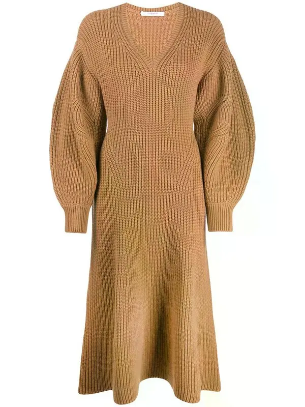 Givenchy V-neck Wool Sweater Dress - Brown