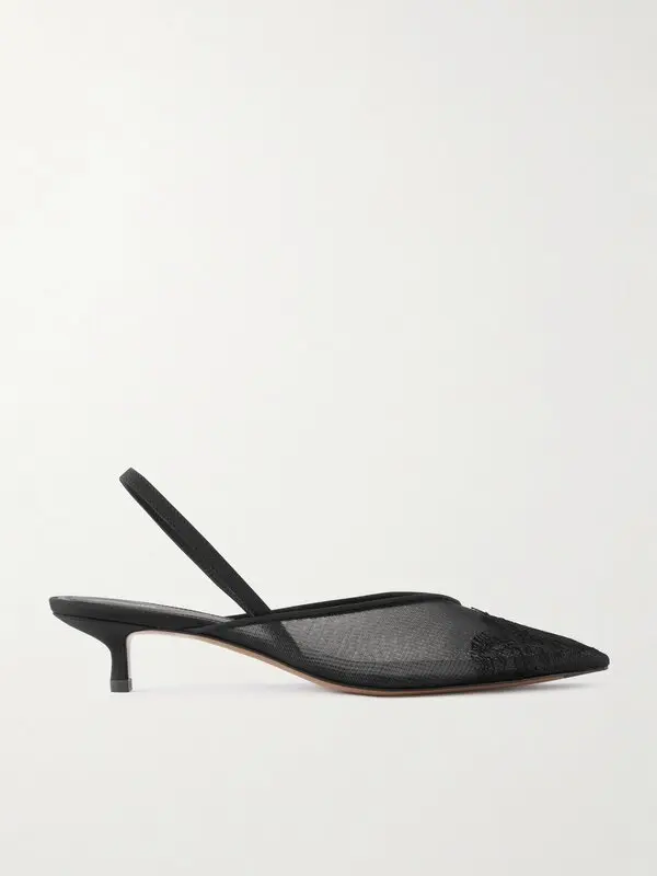 NEOUS Irena Lace And Satin-trimmed Mesh Slingback Pumps - Black
