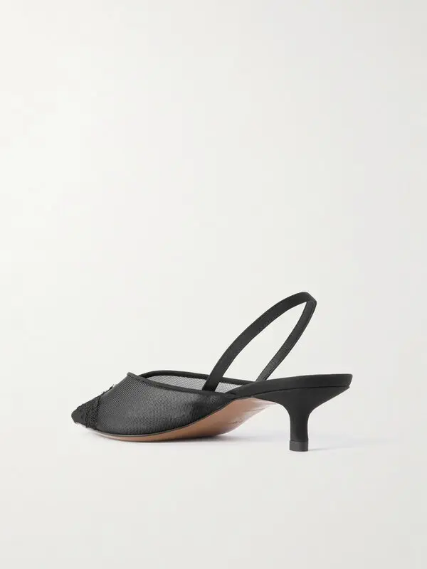 NEOUS Irena Lace And Satin-trimmed Mesh Slingback Pumps - Black