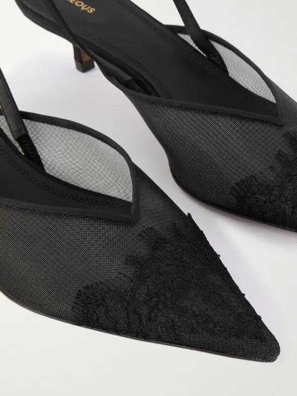 NEOUS Irena Lace And Satin-trimmed Mesh Slingback Pumps - Black