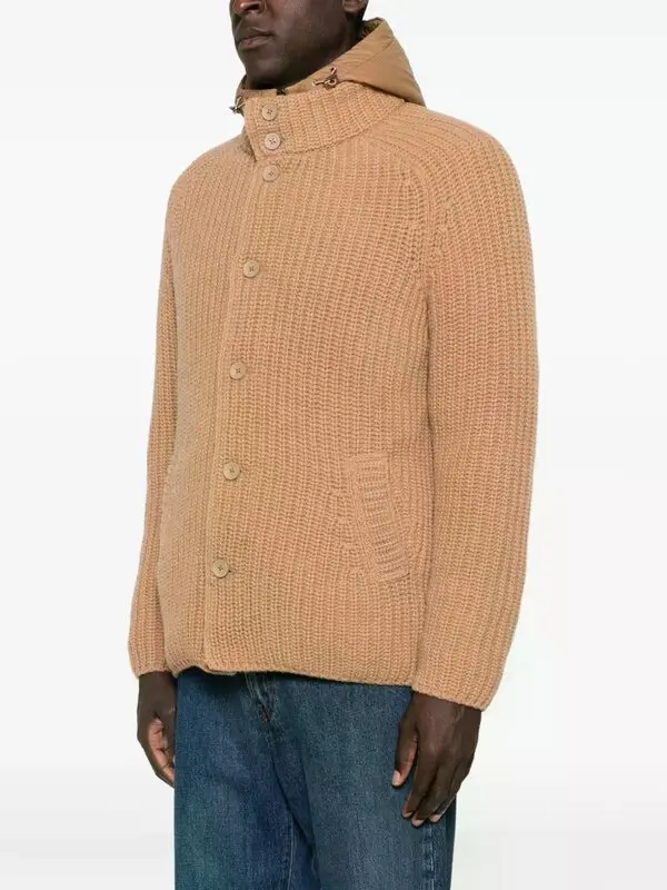 Herno Hooded Ribbed-knit Jacket - Neutrals