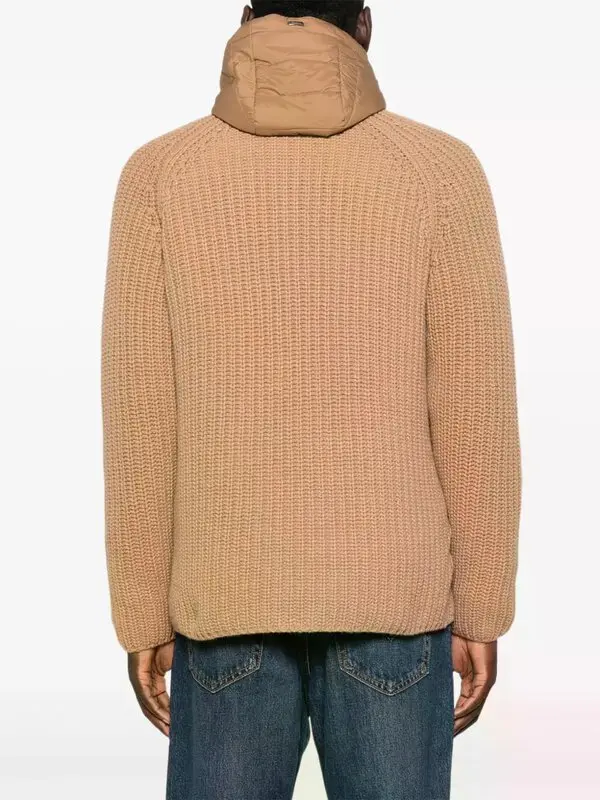 Herno Hooded Ribbed-knit Jacket - Neutrals