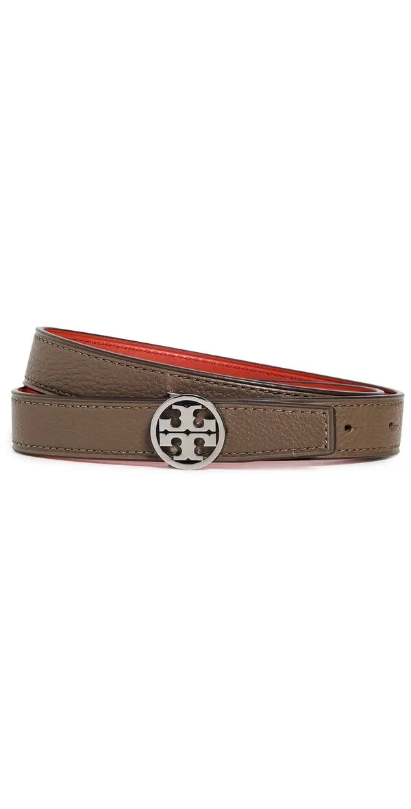 Tory Burch 1" Miller Reversible Belt - Wild Mushroom/warm Fire/silver