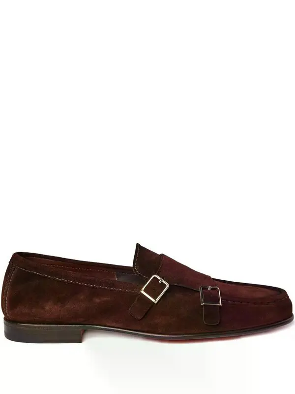 Santoni Double-buckle Suede Loafers