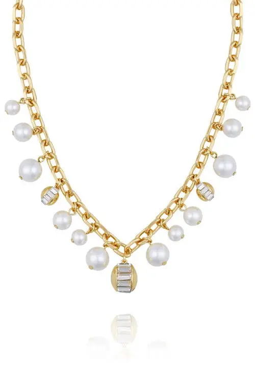 Vince Camuto Pearl And Crystal Charm Necklace - 14k Gold Plated