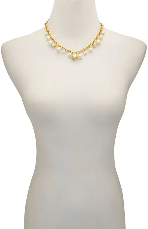 Vince Camuto Pearl And Crystal Charm Necklace - 14k Gold Plated