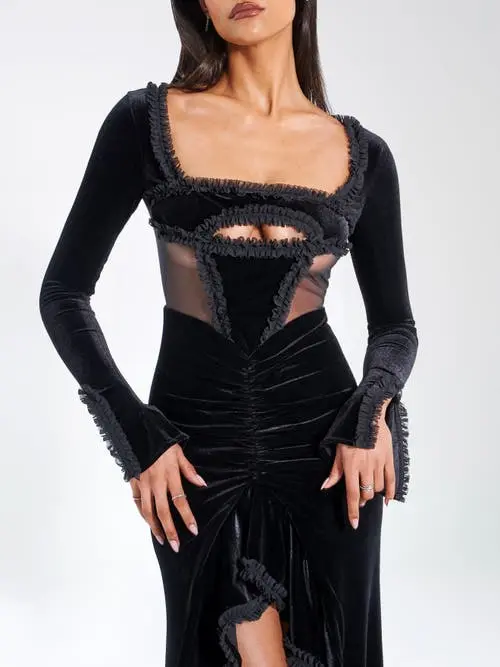 MISS CIRCLE NEW YORK Velvet And Mesh Maxi Gown