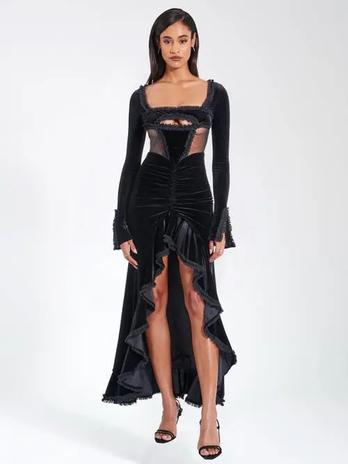 MISS CIRCLE NEW YORK Velvet And Mesh Maxi Gown